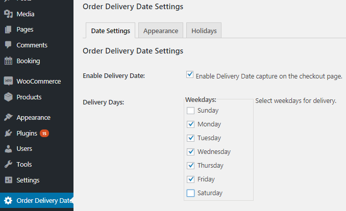 Delivery Weekdays - Tyche Softwares Documentation