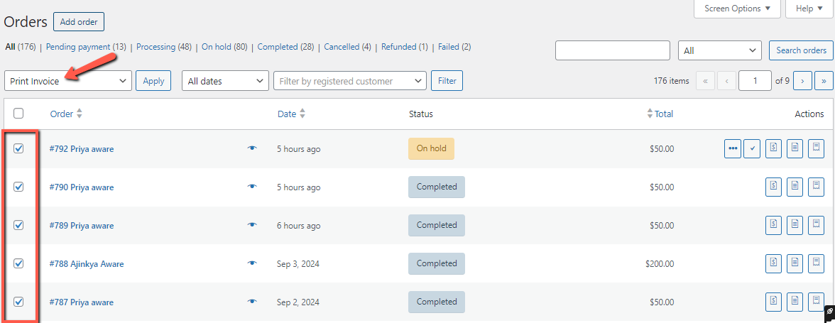 Bulk Order Actions - Tyche Softwares Documentation