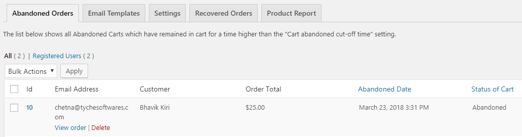 Abandoned Orders Listing - Tyche Softwares Documentation